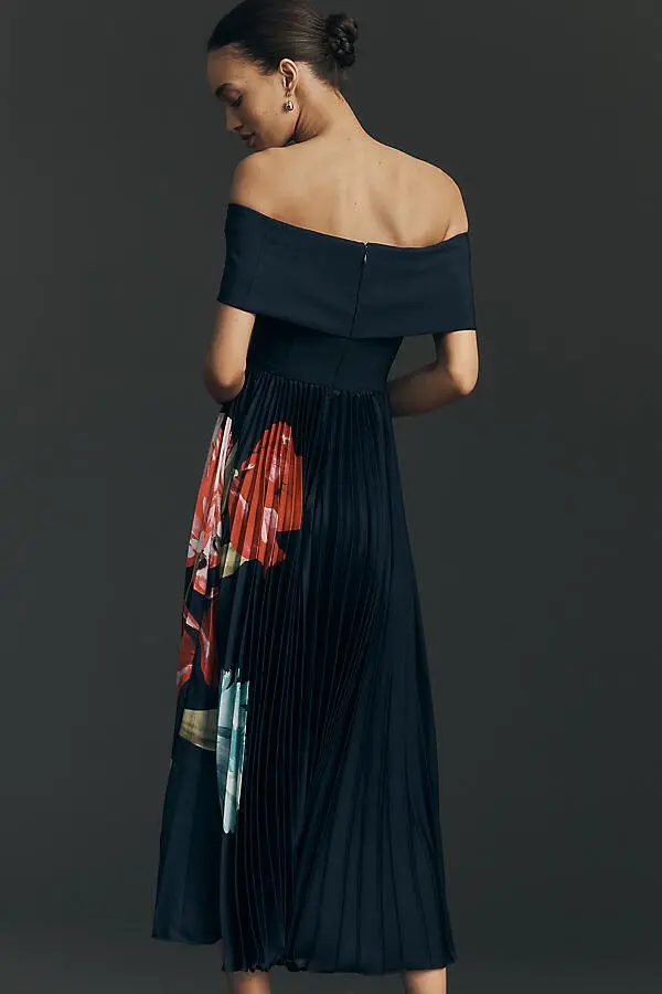 HUTCH Off-the-shoulder Midi Dress - Navy