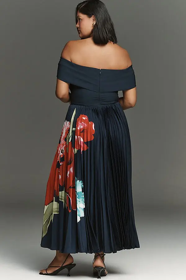 HUTCH Off-the-shoulder Midi Dress - Navy