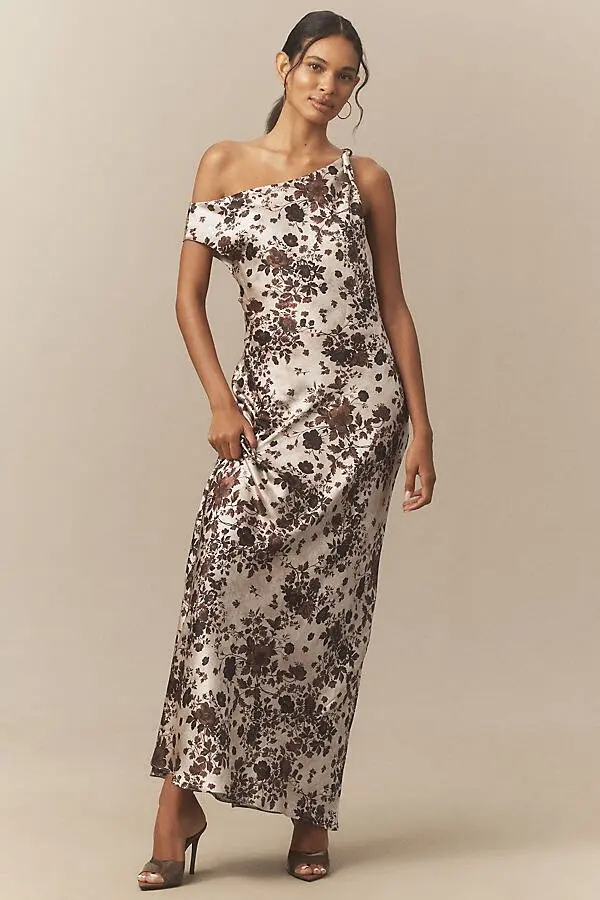 Bhldn Sienna Off-the-shoulder Satin Maxi Dress - Brown