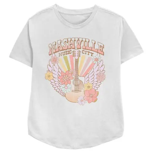 LOST GODS Distressed Nashville Music City Short Sleeve Relaxed Fit T-shirt - White