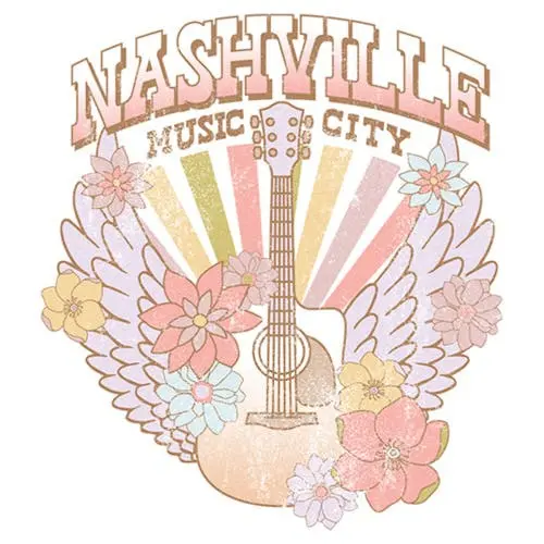 LOST GODS Distressed Nashville Music City Short Sleeve Relaxed Fit T-shirt - White