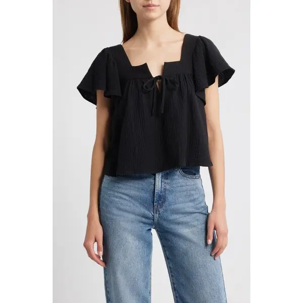 Rails Casie Gauze Crop Top - Black