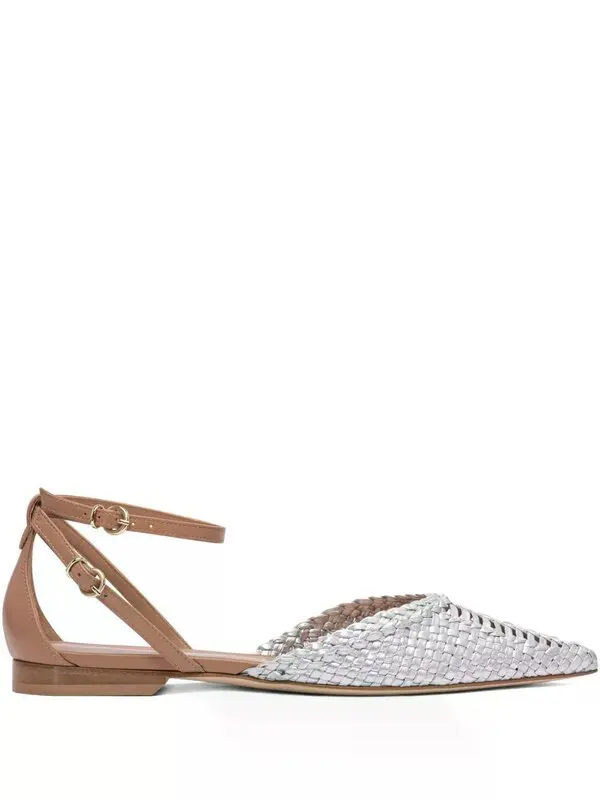 LELLA BALDI Woven Leather Ankle-strap Pumps