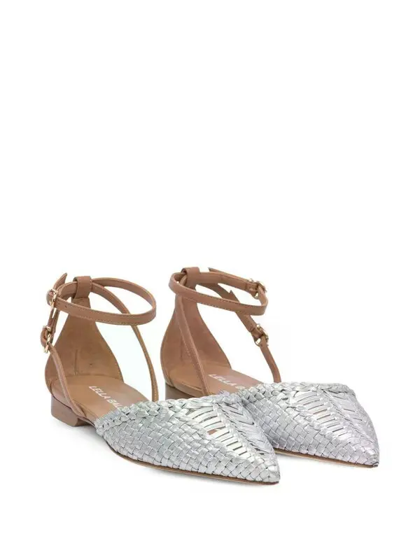 LELLA BALDI Woven Leather Ankle-strap Pumps