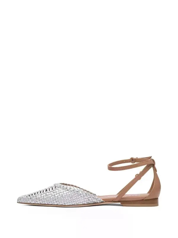 LELLA BALDI Woven Leather Ankle-strap Pumps