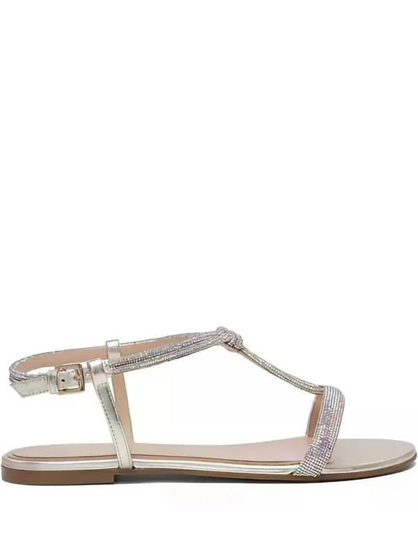NINALILOU Embellished Leather T-bar Sandals