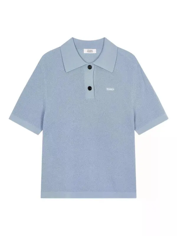 STUDIO TOMBOY Polo-collar Knit Top - Blue