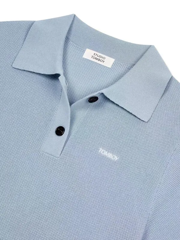 STUDIO TOMBOY Polo-collar Knit Top - Blue