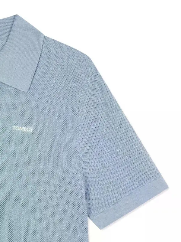 STUDIO TOMBOY Polo-collar Knit Top - Blue