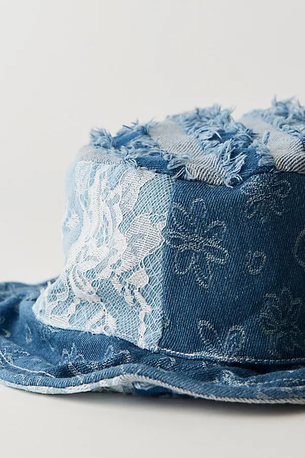 NEW Free People Distressed Denim Bucket Hat Distressed Denim Bucket Hats Frayed Jean Ripped Hole Fringe  main image 4