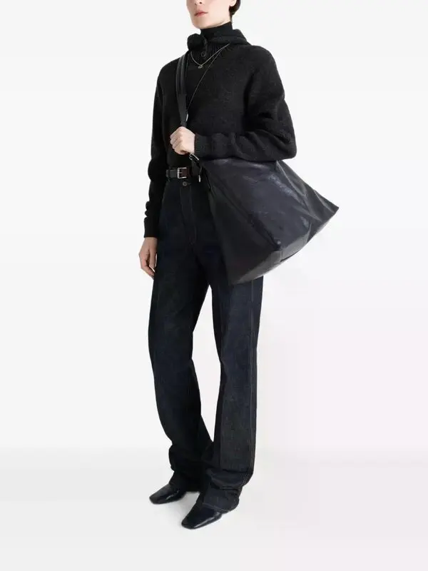 LEMAIRE Belted Shoulder Bag In Glazed Paper Leather - Brown