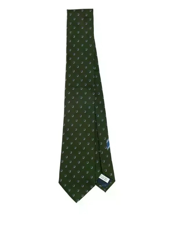 FERRAGAMO Gancini Jacquard Neck Tie - Green