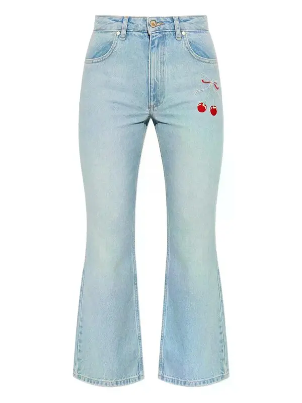 LoveShackFancy Cherry-embroidered Jeans