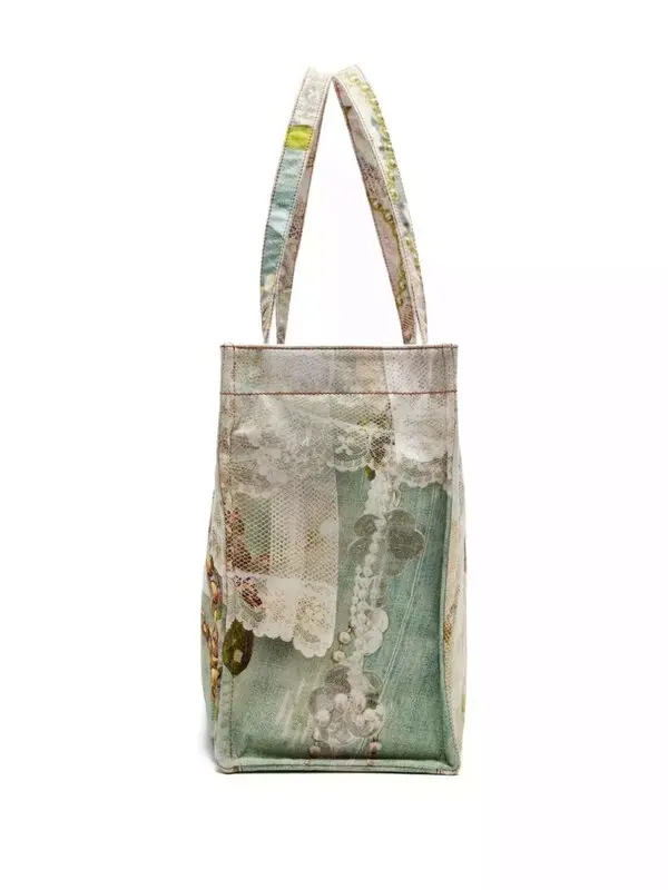 Acne Studios Lace-trimmed Printed Tote Bag - Green