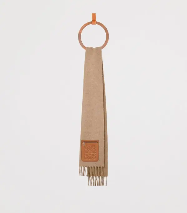 Loewe Wool-cashmere Pocket-detail Scarf - Beige