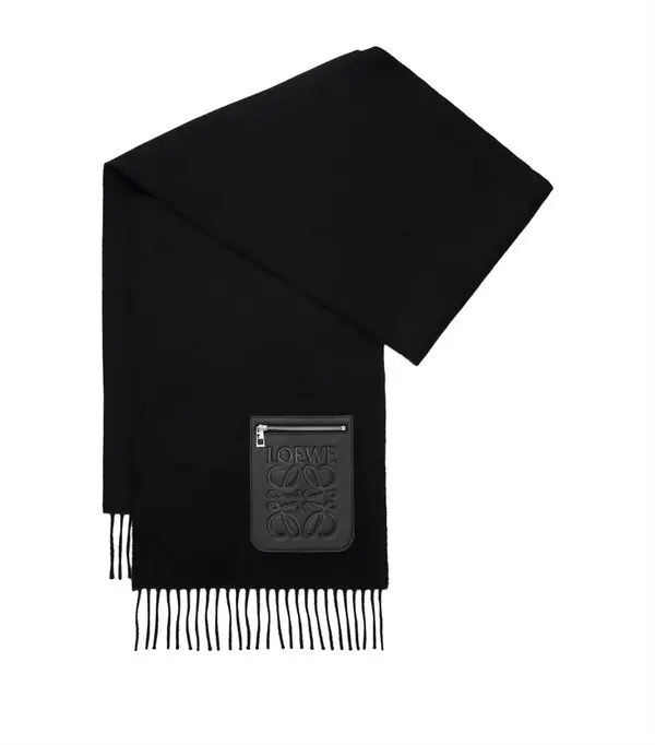 Loewe Wool-cashmere Pocket-detail Scarf - Black