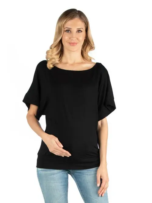 24SEVEN COMFORT APPAREL Maternity Dolman Top With Wide Sleeves - Black