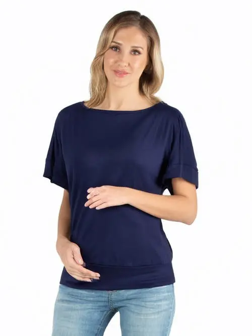 24SEVEN COMFORT APPAREL Maternity Dolman Top With Wide Sleeves - Navy