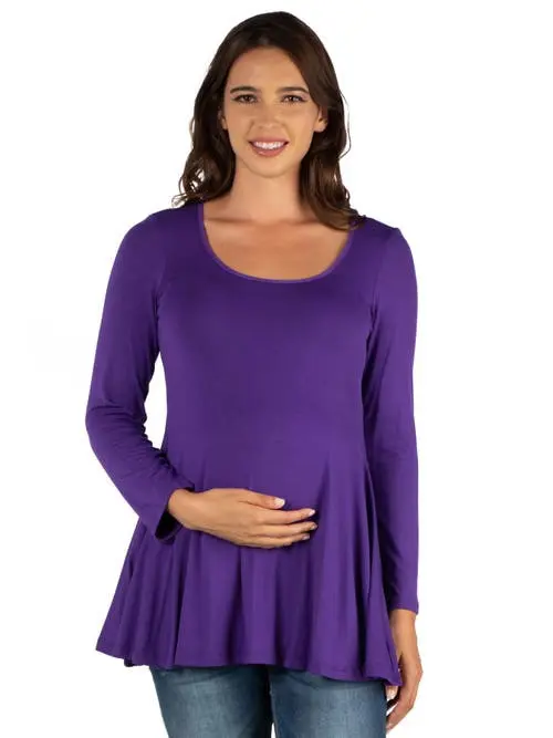 24SEVEN COMFORT APPAREL Maternity Long Sleeve Swing Tunic Top - Amethyst