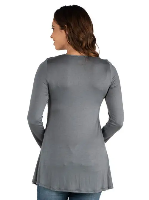 24SEVEN COMFORT APPAREL Maternity Long Sleeve Swing Tunic Top - Charcoal