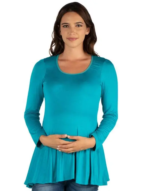 24SEVEN COMFORT APPAREL Maternity Long Sleeve Swing Tunic Top - Jade