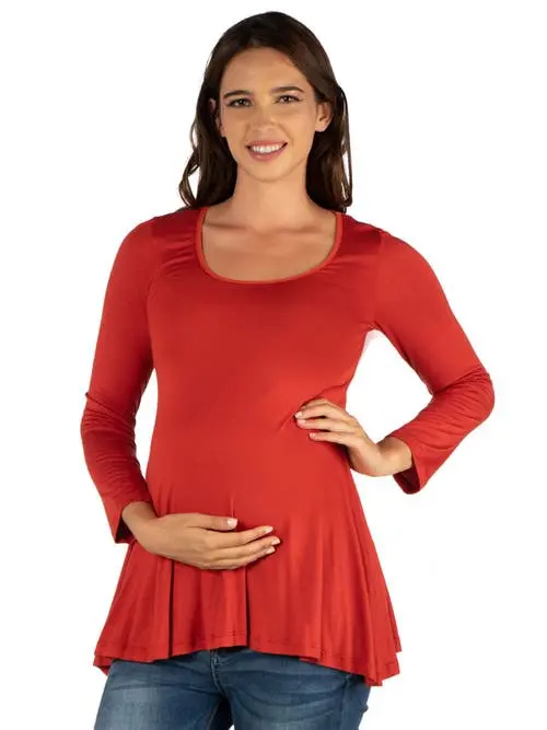24SEVEN COMFORT APPAREL Maternity Long Sleeve Swing Tunic Top - Rust