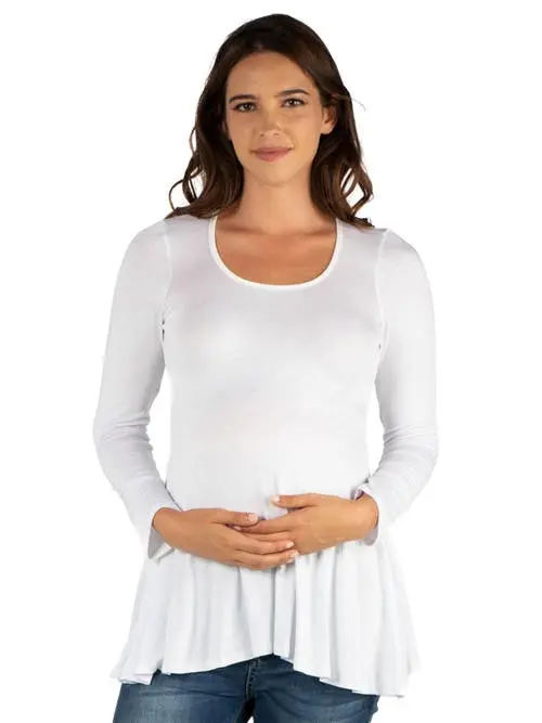 24SEVEN COMFORT APPAREL Maternity Long Sleeve Swing Tunic Top - White