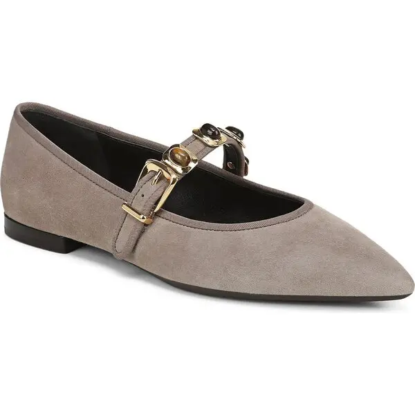 Veronica Beard Selene Charms Pointed Toe Flat - Bark Suede