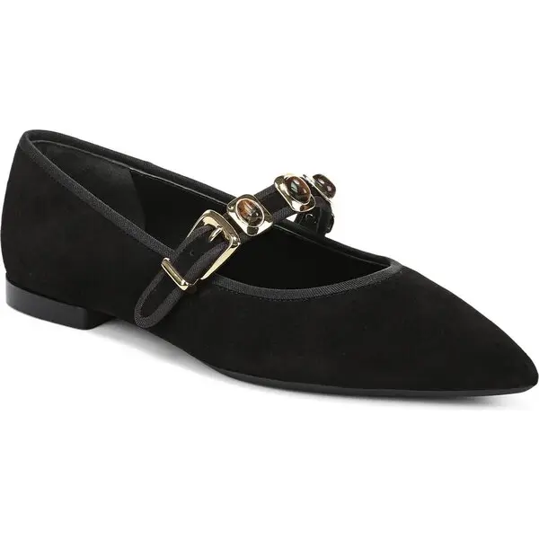 Veronica Beard Selene Charms Pointed Toe Flat - Black Suede