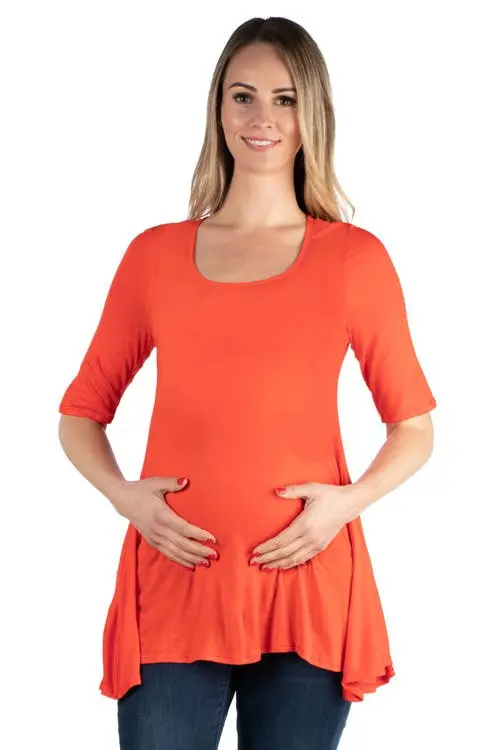 24SEVEN COMFORT APPAREL Maternity Elbow Swing Tunic Top - Carrot