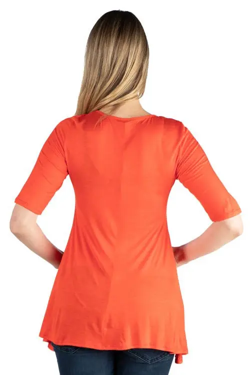 24SEVEN COMFORT APPAREL Maternity Elbow Swing Tunic Top - Carrot