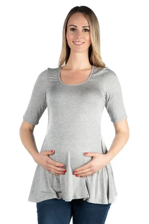 24SEVEN COMFORT APPAREL Maternity Elbow Swing Tunic Top - Heather