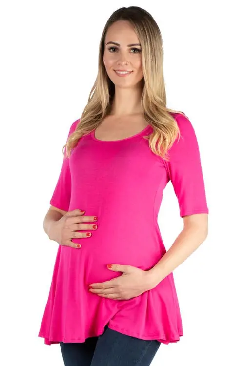 24SEVEN COMFORT APPAREL Maternity Elbow Swing Tunic Top - Pink