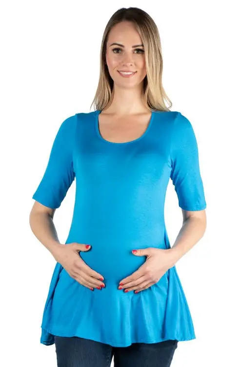 24SEVEN COMFORT APPAREL Maternity Elbow Swing Tunic Top - Turq