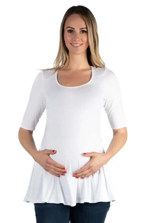 24SEVEN COMFORT APPAREL Maternity Elbow Swing Tunic Top - White