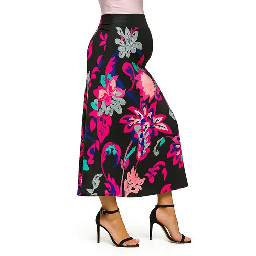 24SEVEN COMFORT APPAREL Maternity Paisley A-line Maxi Skirt - Pink Multi