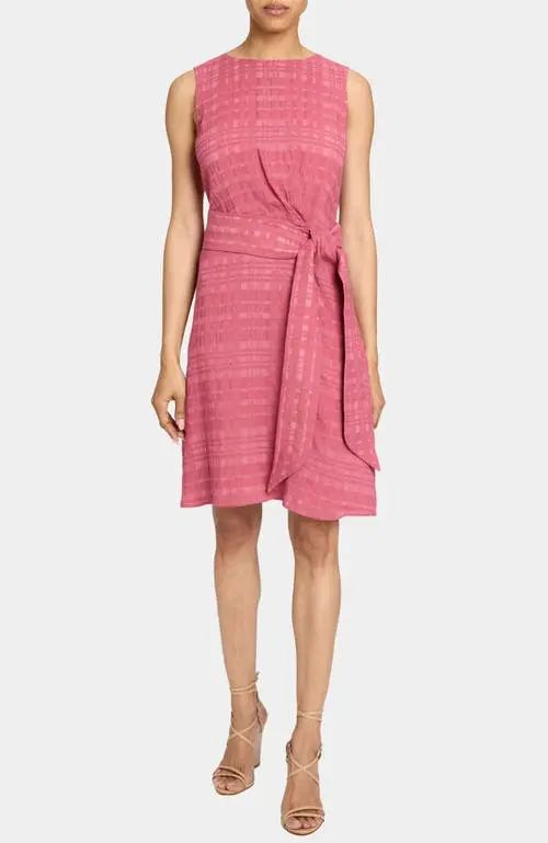 Santorelli Sleeveless A-line Short Dress In Laser Cut Linen - Peony
