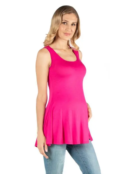 24SEVEN COMFORT APPAREL Maternity Scoop Neck Sleeveless Tank Top - Pink