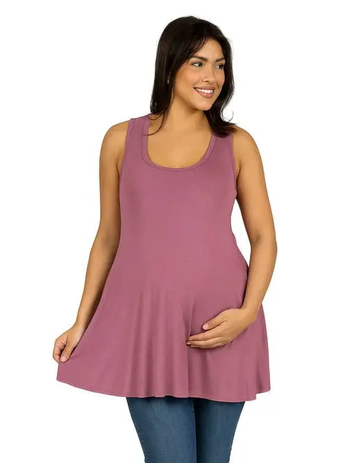24SEVEN COMFORT APPAREL Maternity Scoop Neck Sleeveless Tank Top - Rose