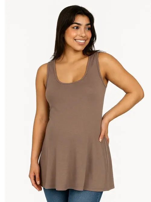 24SEVEN COMFORT APPAREL Maternity Scoop Neck Sleeveless Tank Top - Taupe