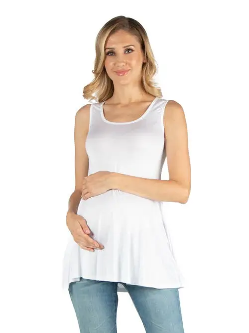 24SEVEN COMFORT APPAREL Maternity Scoop Neck Sleeveless Tank Top - White