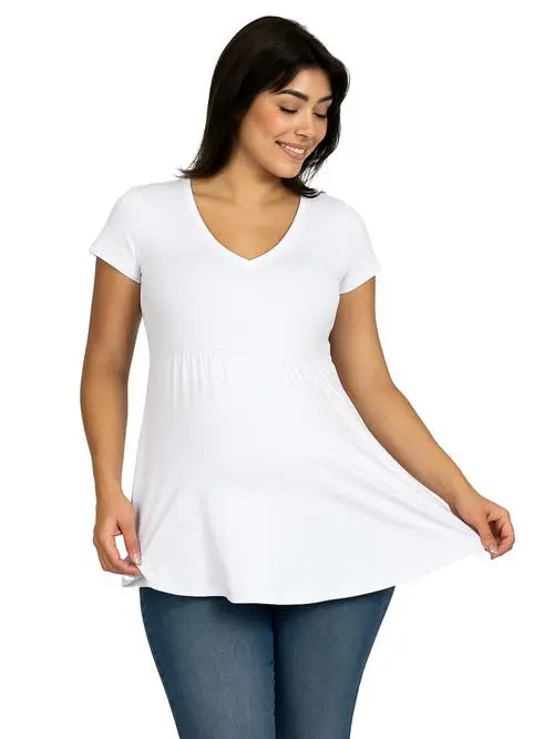 24SEVEN COMFORT APPAREL Maternity Short Sleeve Flared Tunic Top - White