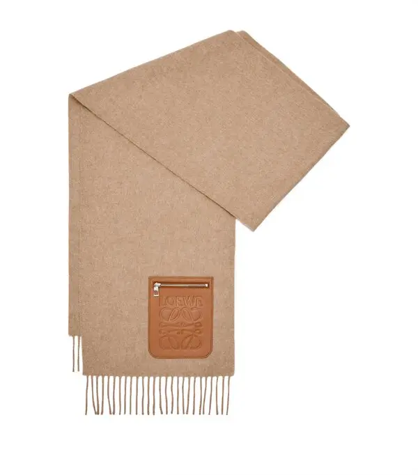 Loewe Wool-cashmere Pocket-detail Scarf - Beige
