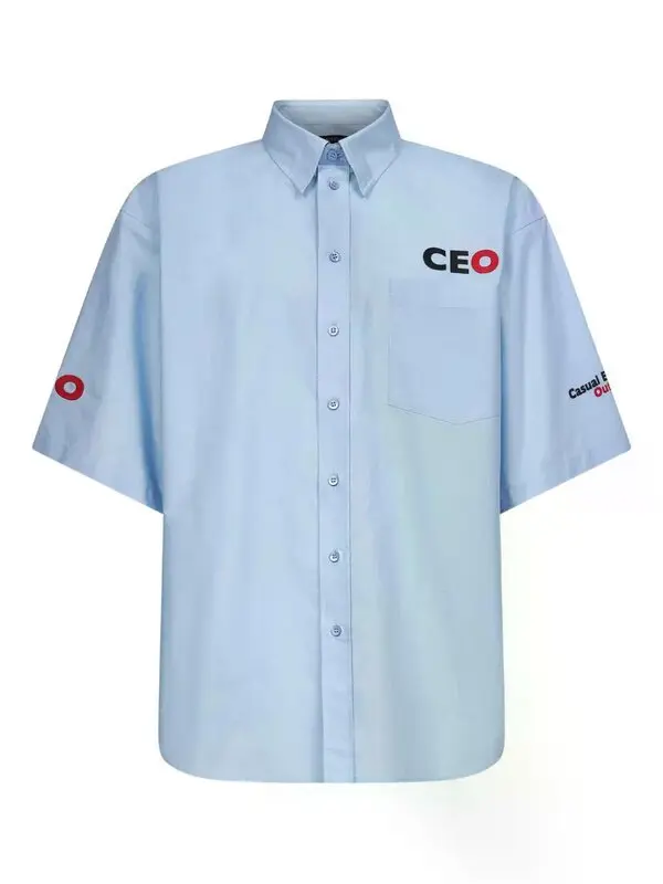 Balenciaga Embroidered Logo Poplin Shirt - Blue