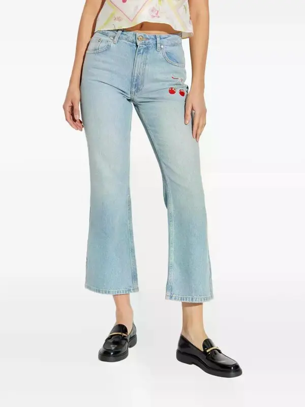 LoveShackFancy Cherry-embroidery Jeans
