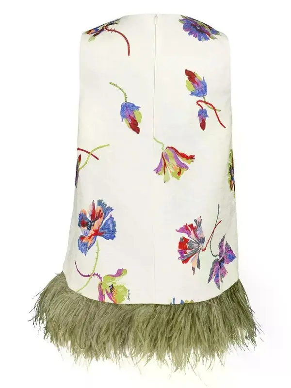 La DoubleJ Feather-trim Floral-print Top - White
