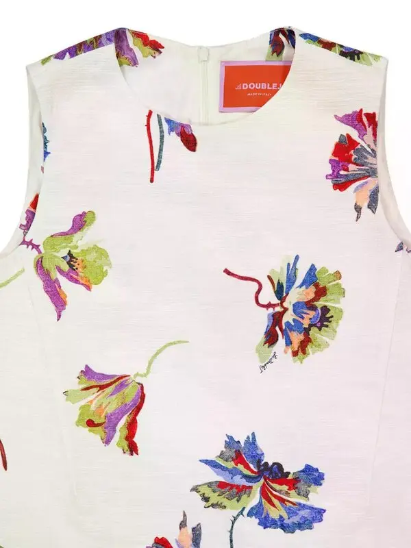 La DoubleJ Feather-trim Floral-print Top - White