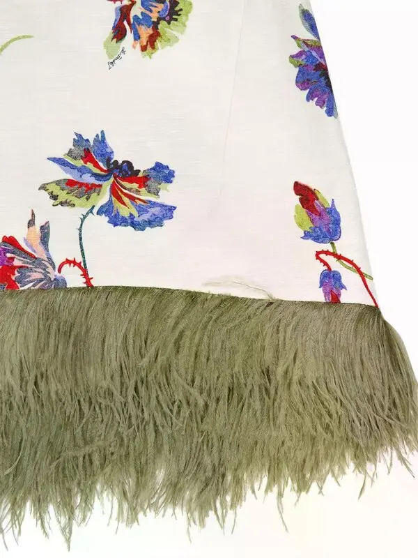 La DoubleJ Feather-trim Floral-print Top - White