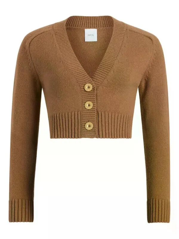 PATOU Button-embellished Elbow-patch Cardigan - Brown