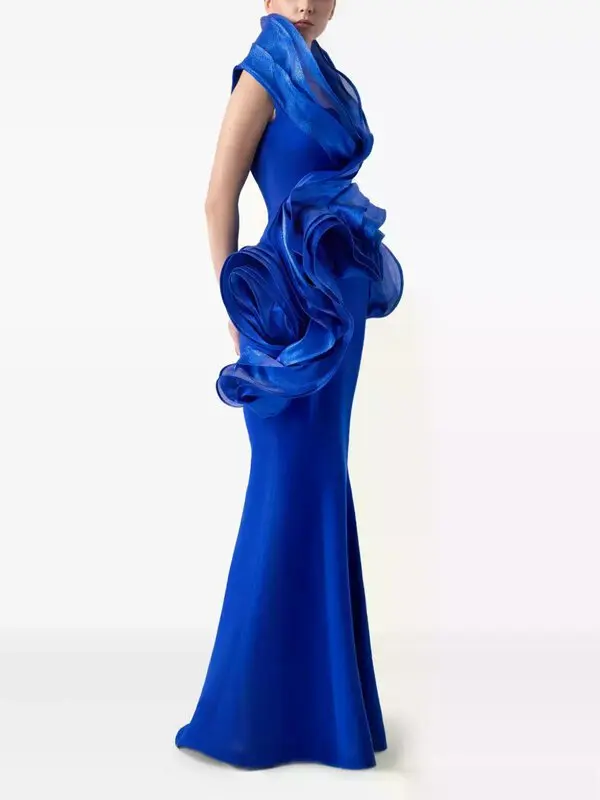 GABY CHARBACHY Draped Ruffle Evening Gown